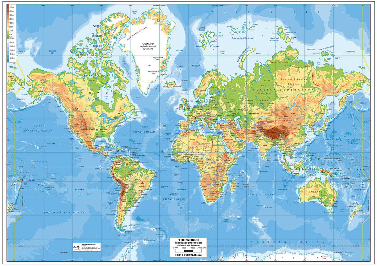 World Physical Map- A1 laminated – Southern Cross Educational